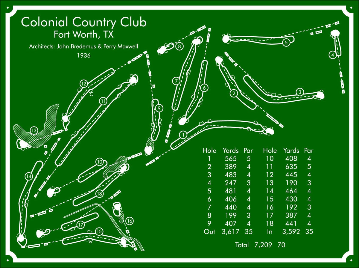 Colonial Country Club Golf Course Map – Catahoula Sign Co